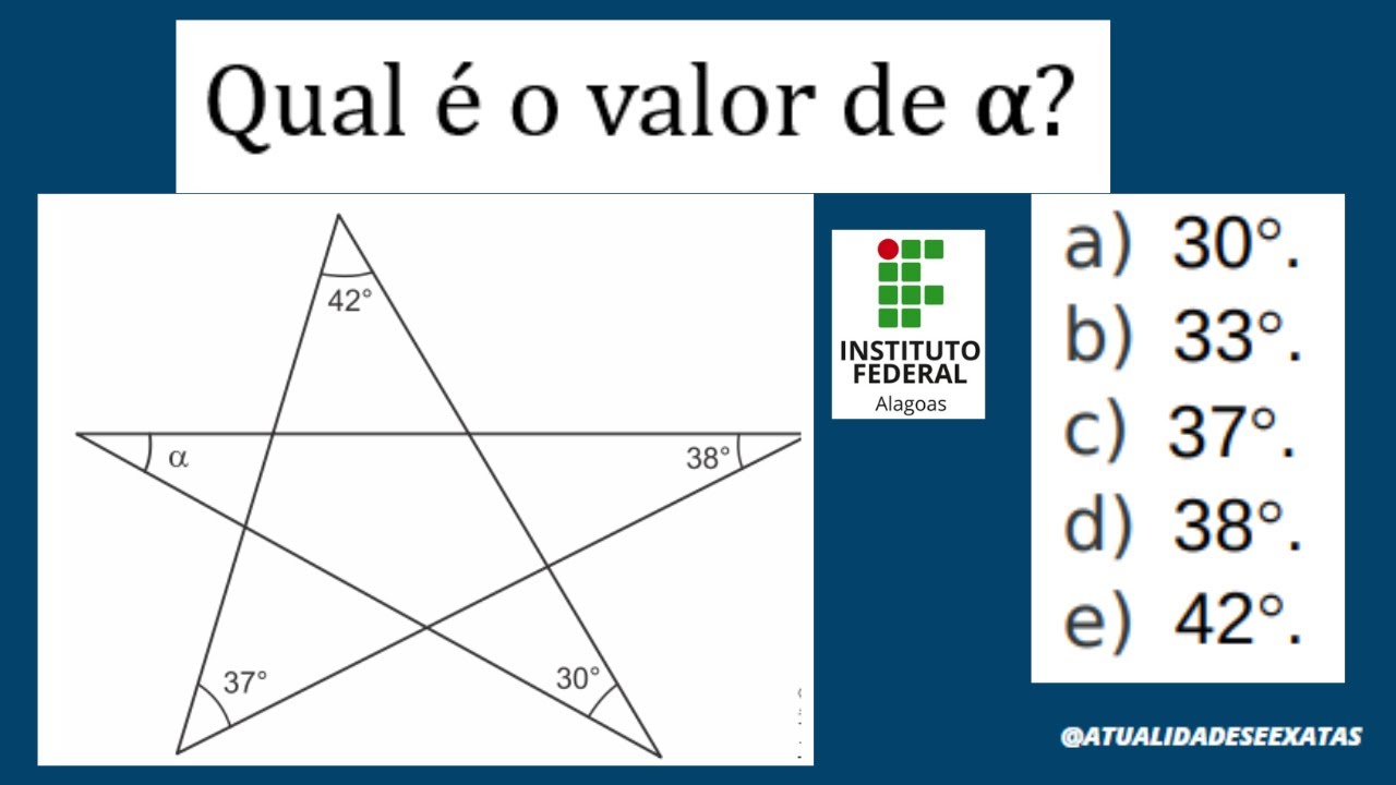 SABE USAR O TEOREMA DO ÂNGULO EXTERNO? IFAL - QUAL É O VALOR DE ALFA ...