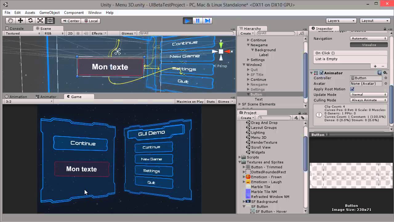 Unity3d 46 Ui Boutons Transitions Et événements Tuto Fr Youtube