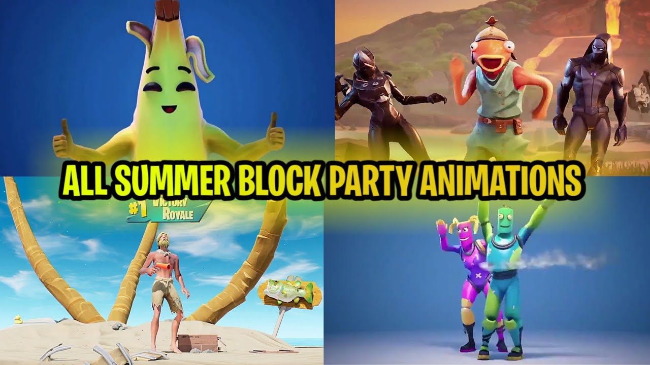 ALL FORTNITE SUMMER BLOCK PARTY ANIMATIONS *2019* - YouTube