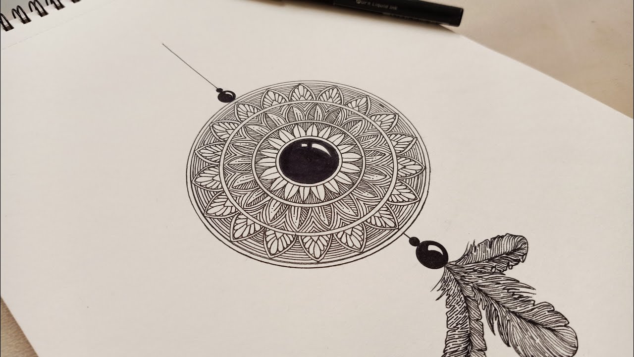 How to draw dreamcatcher mandala art for beginners ~ step by step ...