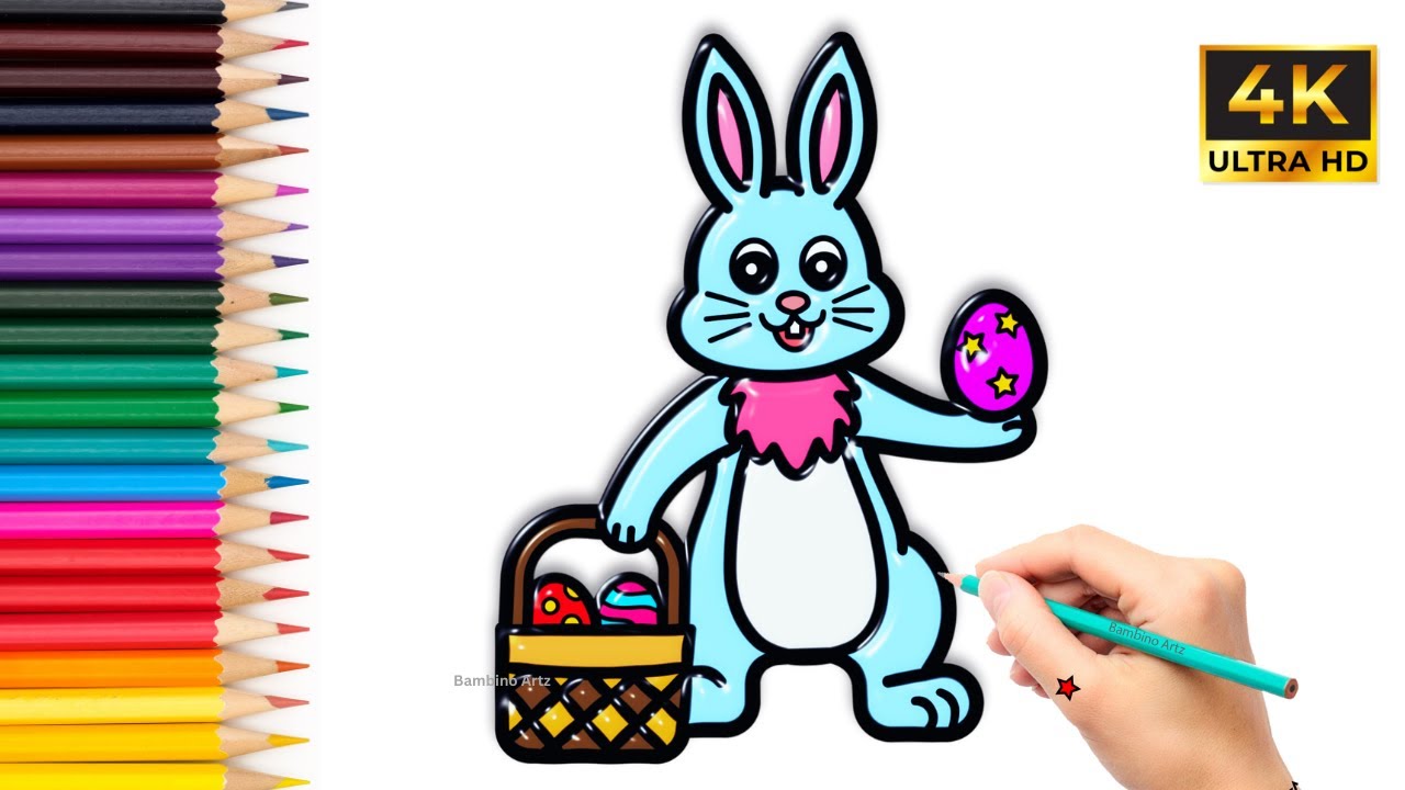 How to Draw a Cute Easter Bunny with Egg Basket! 🐇🌷 | Easy Drawing ...