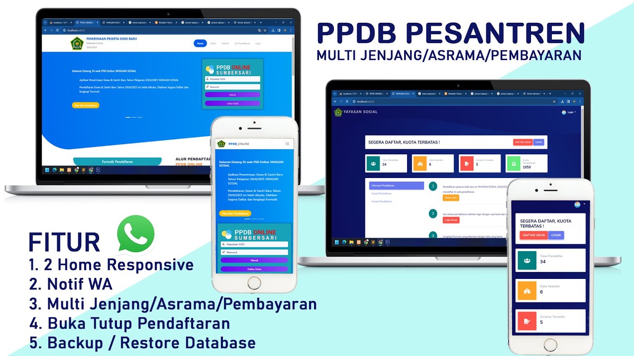 PPDB ONLINE PONDOK PESANTREN YAYASAN NOTIF WHATSAPP - YouTube