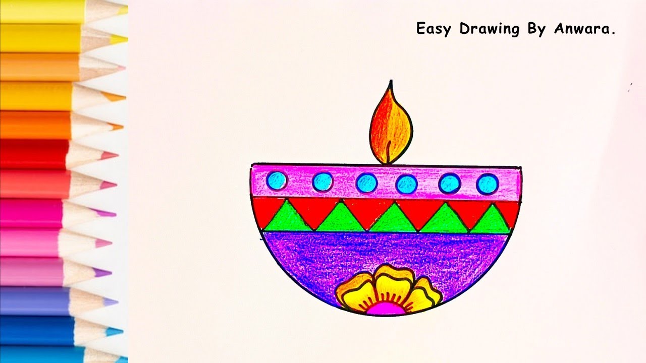 How to Draw Diya Step by Step | Diwali Special Diya Drawing | Diya ...