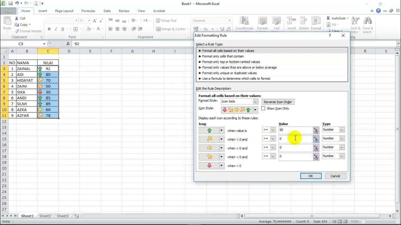 Cara Menggunakan Conditional Formatting ICON SETS⬆️↗️ Pada Aplikasi Microsoft Office Excel - YouTube