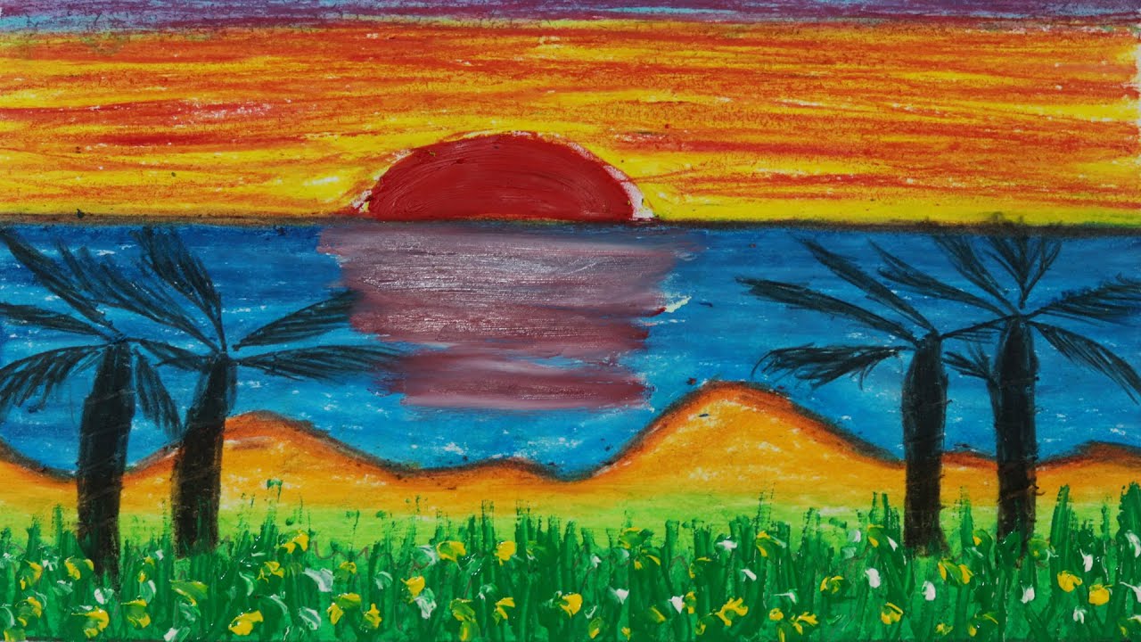 🌴 Most beautiful Sea beach scenery drawing 🌴 Sea beach drawing 🌴 How to ...