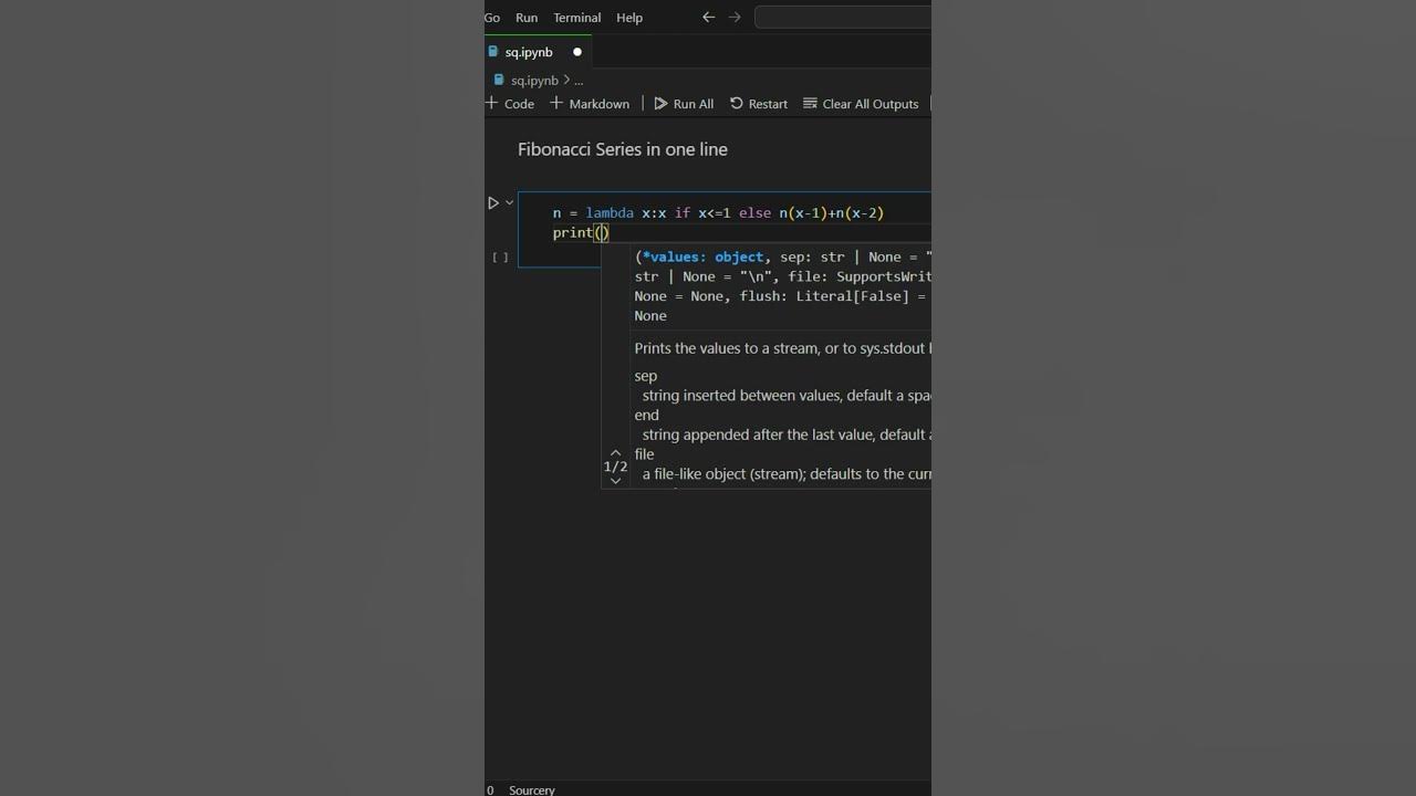 Generate Fibonacci Series in Python using ONLY 1 Line of Code #ytshorts #shorts #youtubeshorts ...