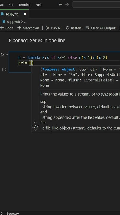 Fibonacci Series Using 1 Line Of Python Code Pythonprogramming Python Youtube
