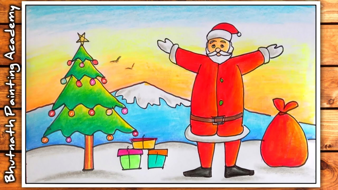 santa claus drawing with christmas tree - YouTube