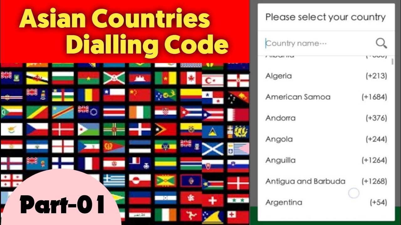 Asian Countries dialling code। Country Code। National flag - YouTube