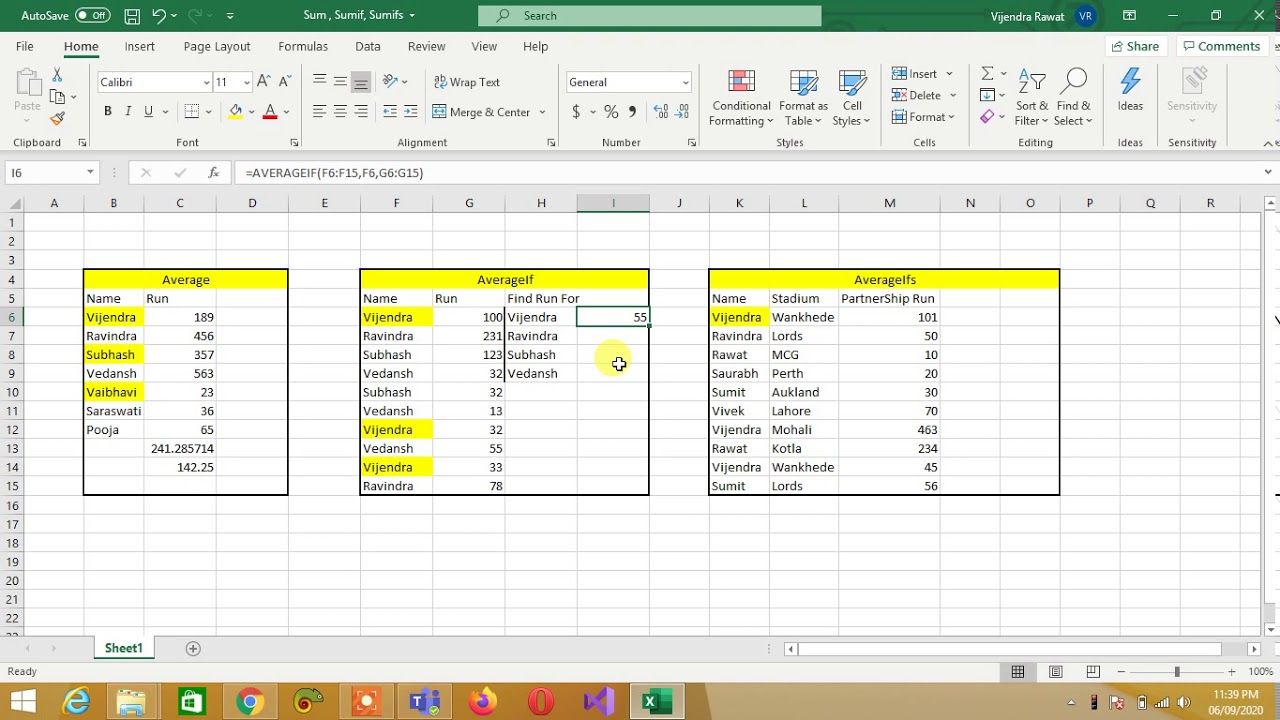 Average Averageif Averageifs Formulas In Excel Master In Excel Youtube