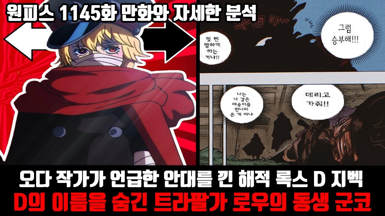 원피스 1145화 만화와 자세한 분석 오다 작가가 언급한 안대를 낀 해적 록스 D 지벡 D의 이름을 숨긴 트라팔가 D