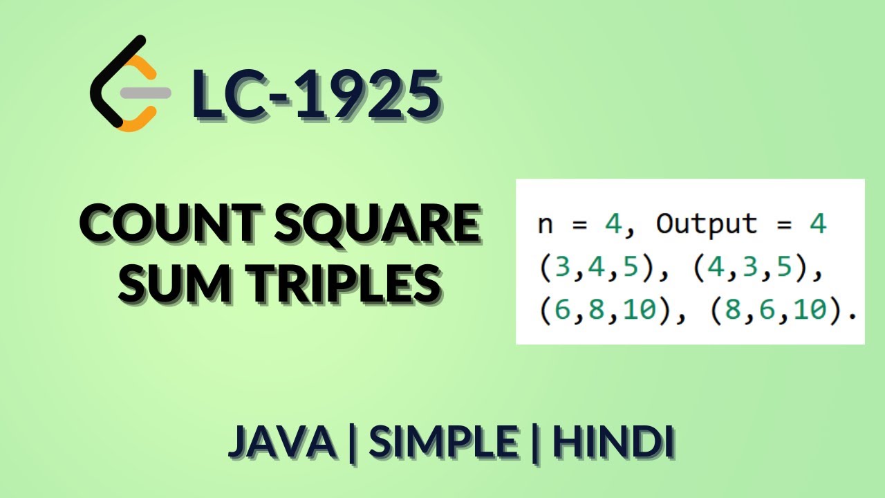 Count Square Sum Triples | Leetcode 1925 | Java Hindi - YouTube