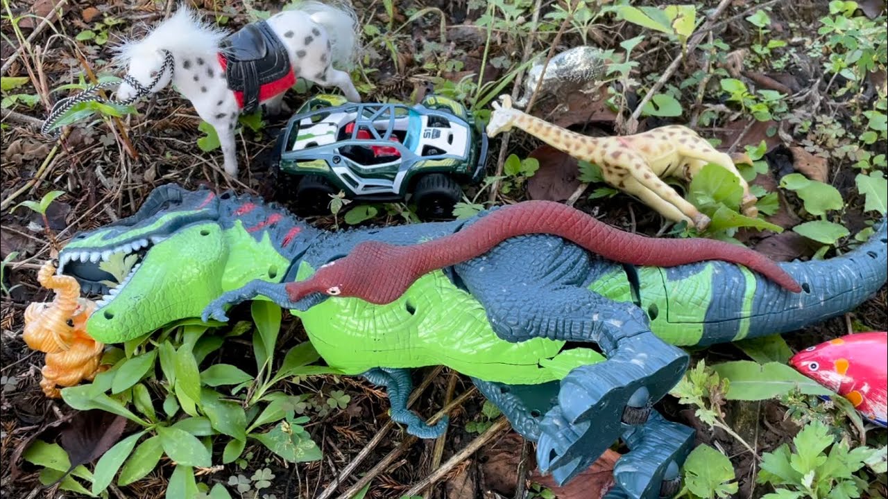 Wild animals and car on the forest collection/white horse/big dinosaur ...