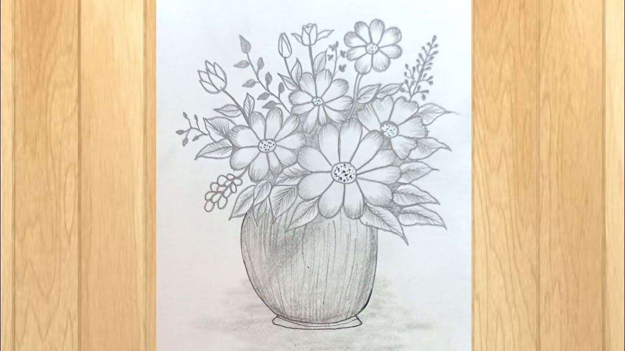 How to draw beautiful Flowers Vase drawing tutorial / Easy flowers ...