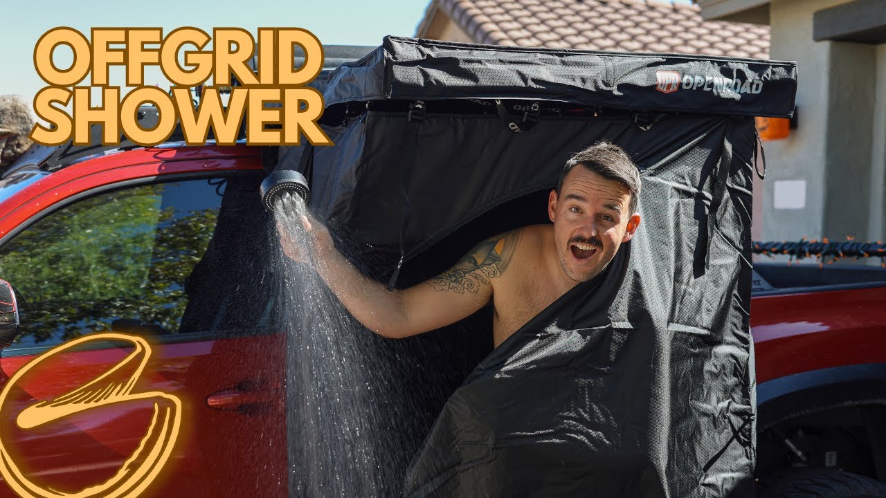 The Ultimate Overland Shower Setup! OpenRoad Water Tank & Shower Awning ...
