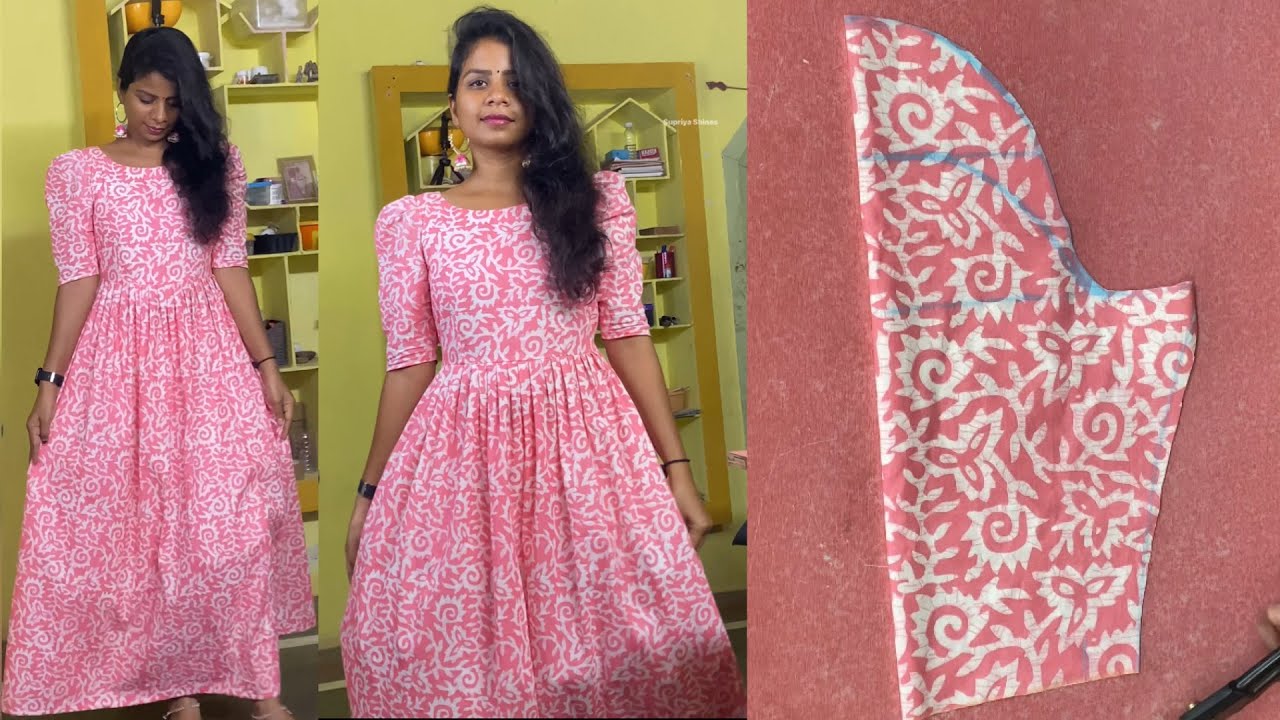 Summer special cotton frock // puff sleeves cotton frock cutting and ...