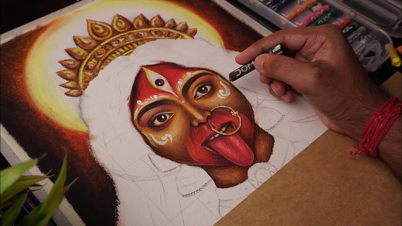 Kali Mata Drawing, Maa Tara Drawing, Diwali Drawing, Oil Pastel Drawing ...