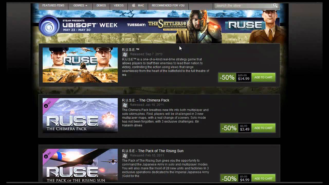 Steam Ubisoft Week Day 2! Ruse and The Settlers 50% off - YouTube