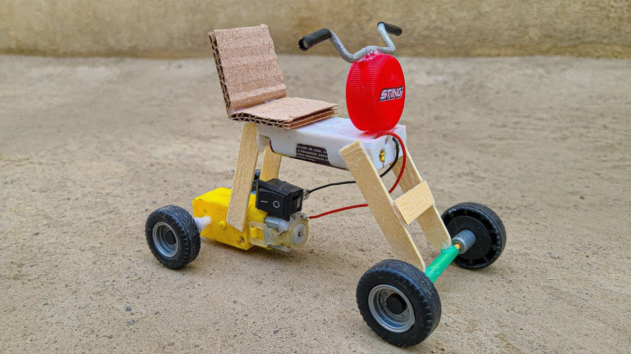 How To Make A Mini Long Shaft Quad Bike With Ice Cream Sticks. - YouTube