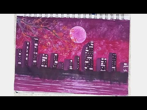 how to drow the building moonlit night 🌙. amazing painting Mini Art ...