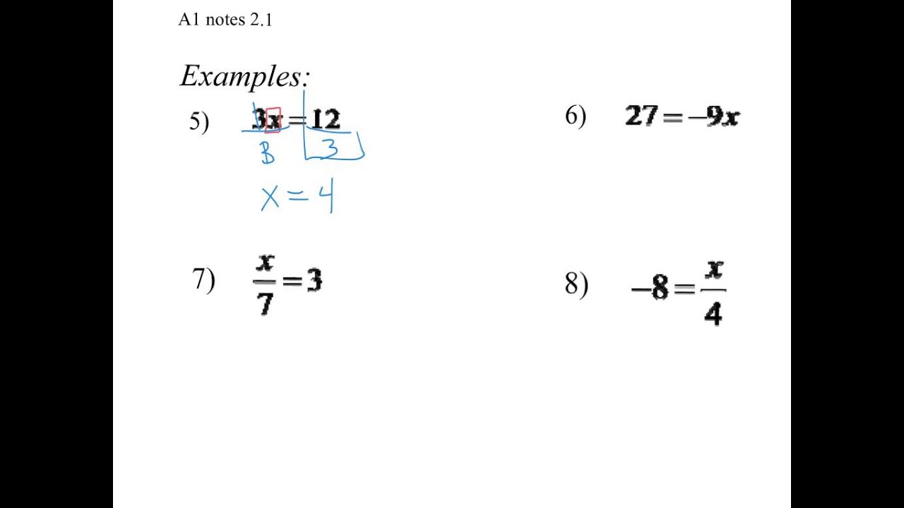 Alg I, 2.1 Solving one-step equations - YouTube