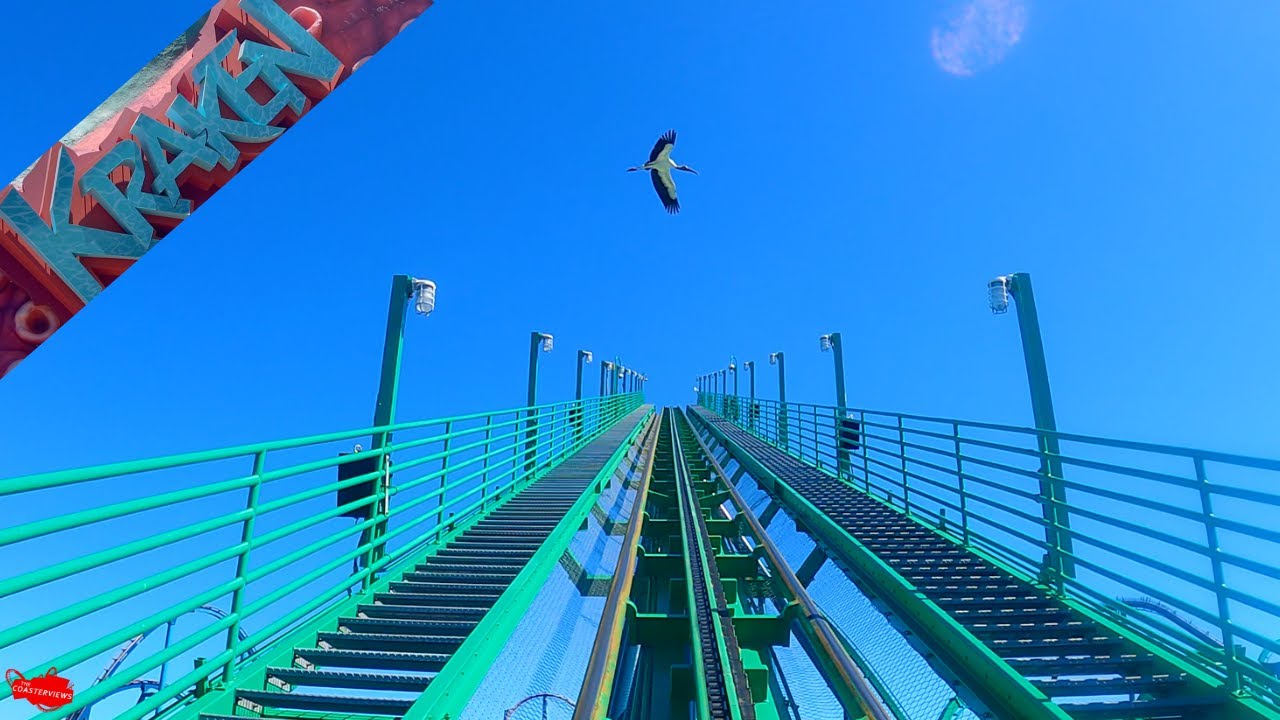 Kraken Floorless Roller Coaster SeaWorld Orlando Full POV [4k] 7 ...