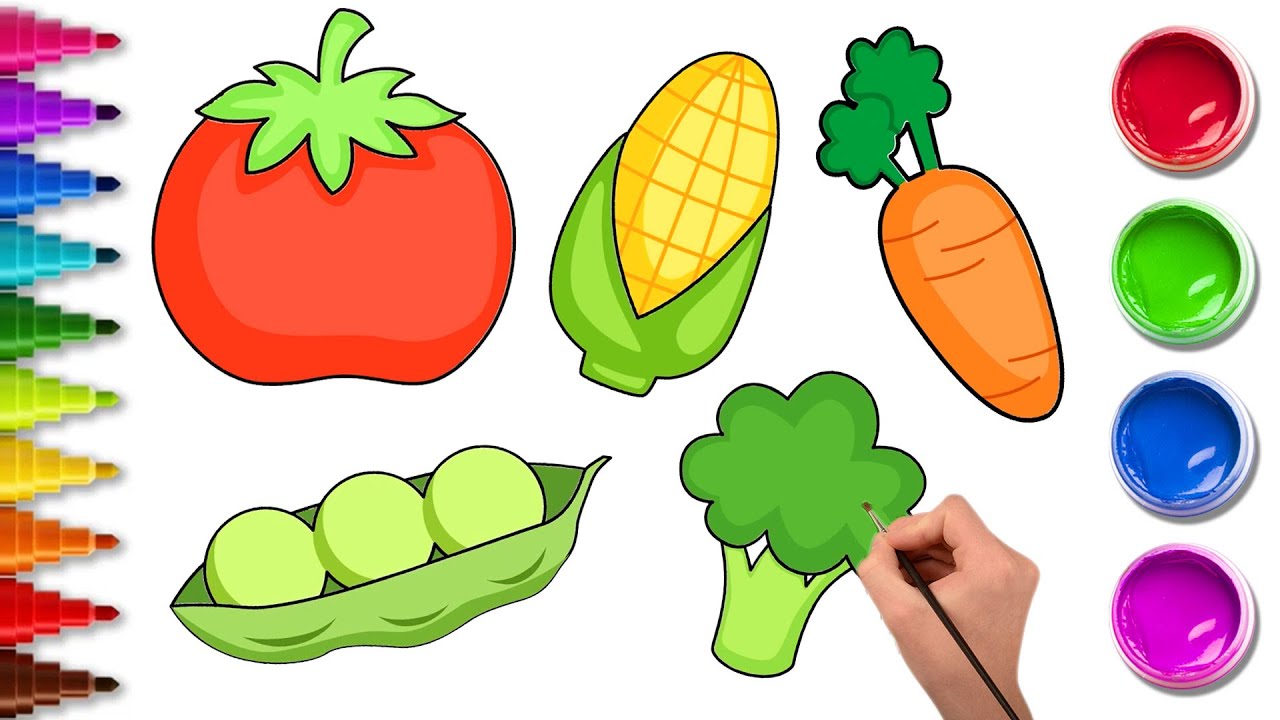How to Draw Fruits and Vegetables 🍎🥕 | Easy Drawing & Coloring For Kids ...
