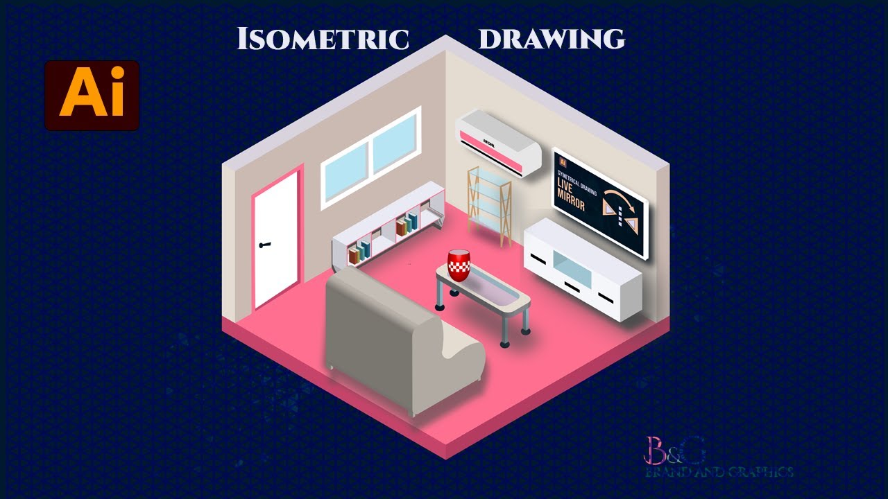 Isometric Illustration Drawing - How to draw a fully furnished ...