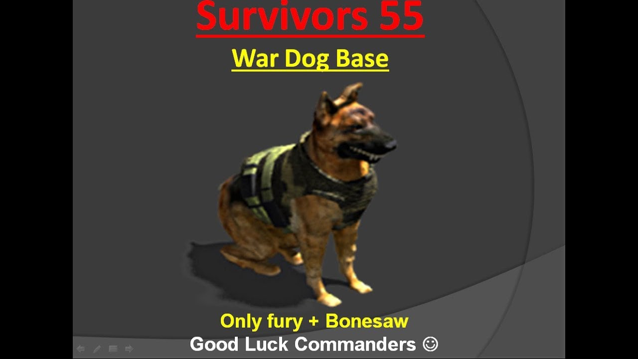 War Commander War Dog Base(survivors 55) Using FURY + BONESAW - YouTube