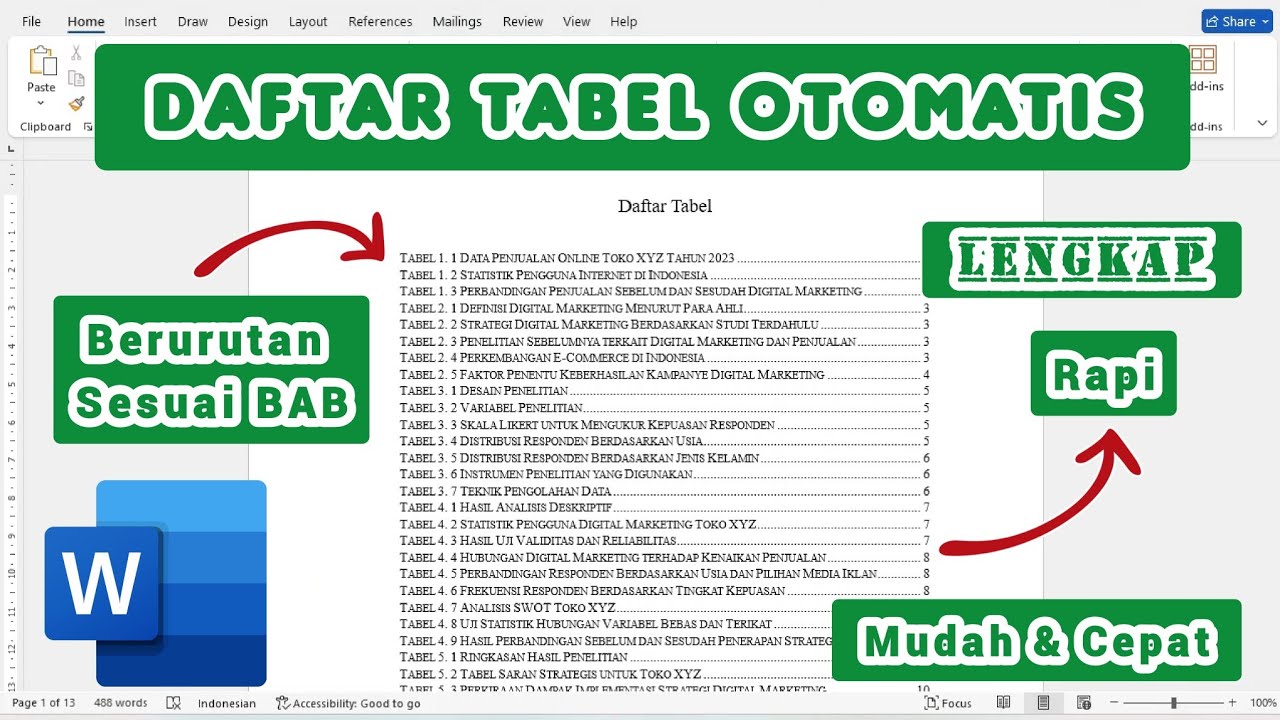 Cara Cepat dan Mudah Membuat Daftar Tabel Otomatis di Microsoft Word ...