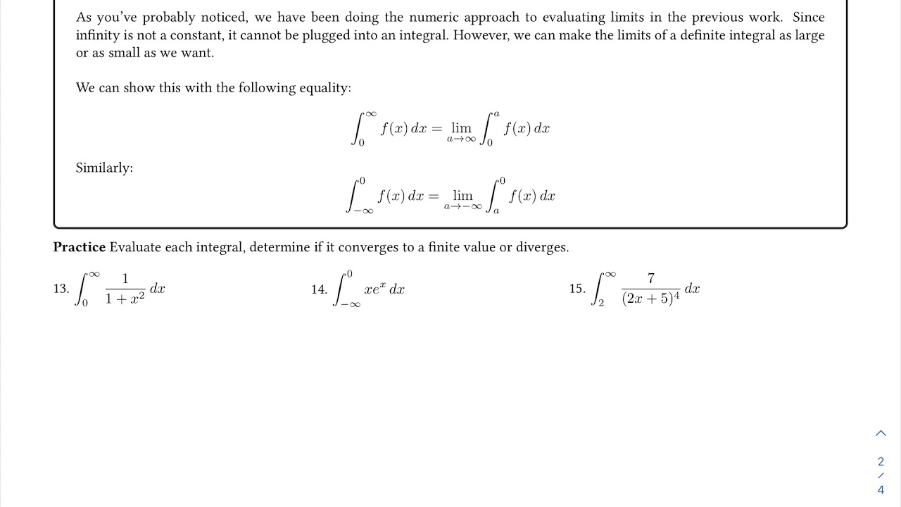 U7L1 - Improper Integrals (Part 2) - YouTube