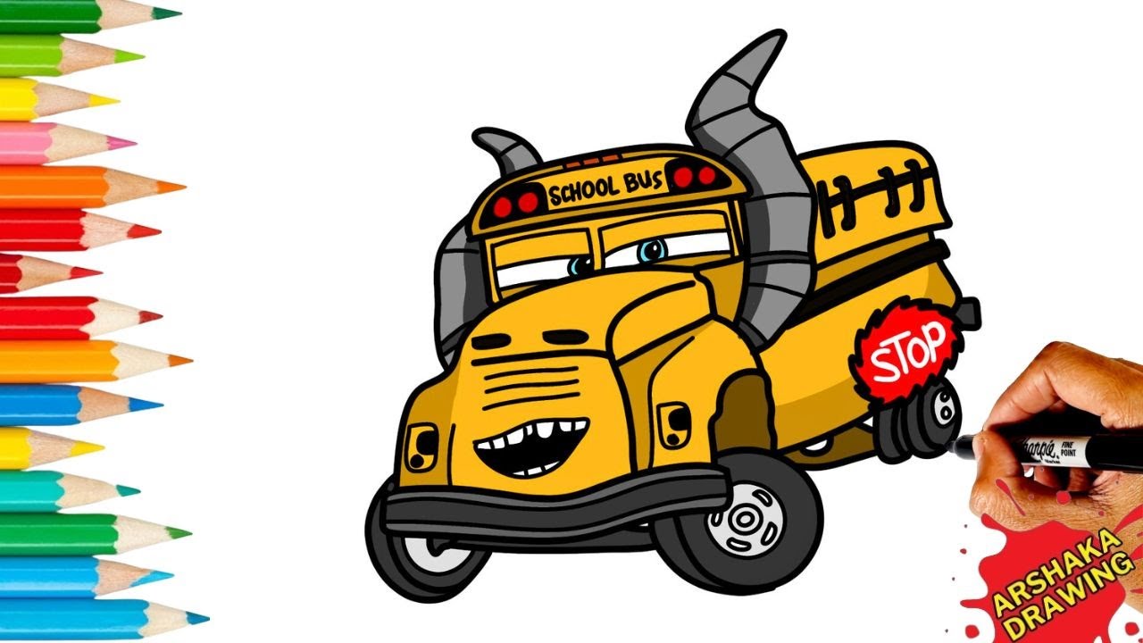 Drawing Miss Fritter School Bus from Disney Pixar Cars 3 Easy Step by ...