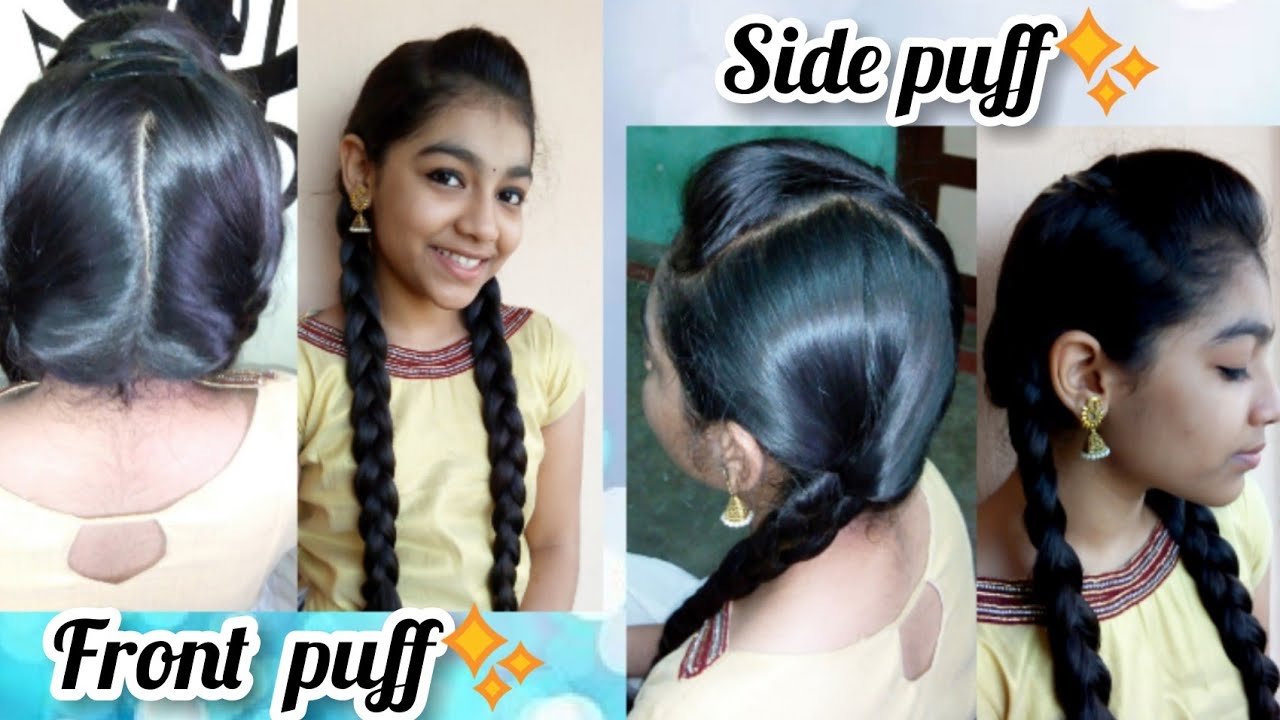 இரண்டு பின்னலில் cute puff hairstyle/Front puff&side puff hairstyle in ...