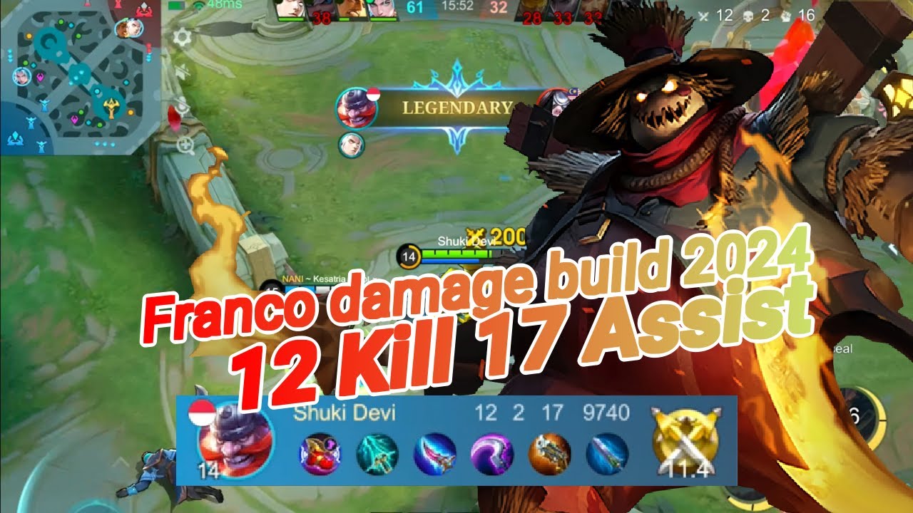 Franco damage build 2024 1 hit 12 Kills 17 Assist Franco Best Build ...