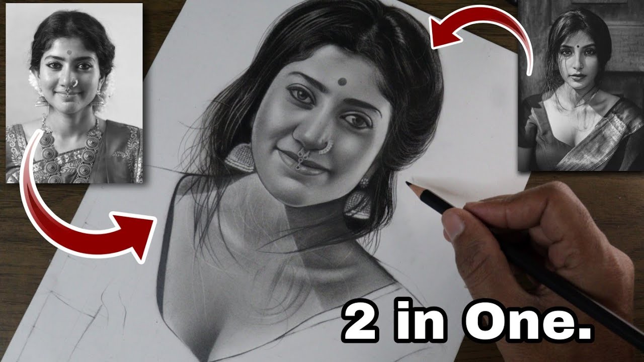 Hair Drawing Practice | Combining two Portrait to draw a single ...