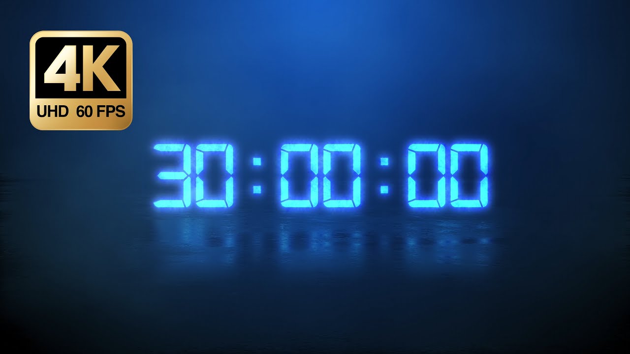 30 Minute Countdown Timer 4K • Blue Digital Clock • Pomodoro Focus Background (No Music) - YouTube