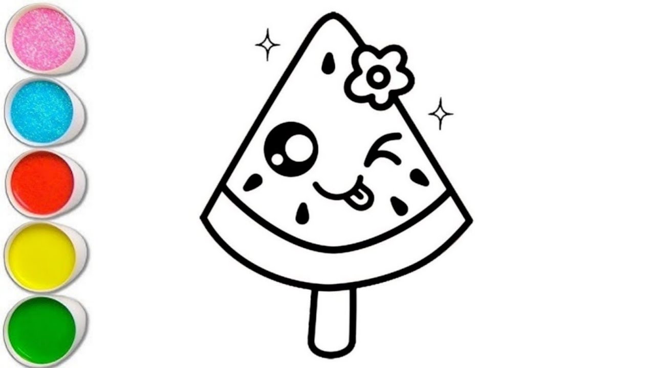Cute Watermelon Ice-Cream Drawing, Painting and Coloring for Kids ...