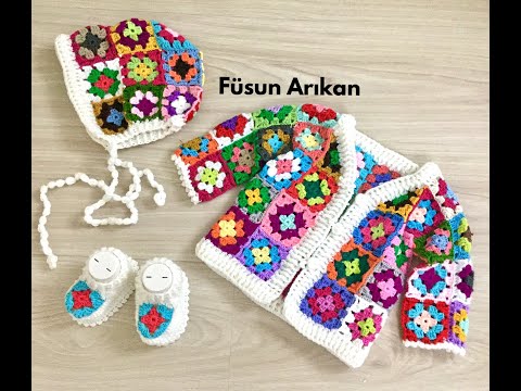 MOTİFLİ BEBEK HIRKA, ŞAPKA VE PATİK TAKIMI 2. VİDEO (ŞAPKA, PATİK) CROCHET BABY CARDİGAN SET PART 2