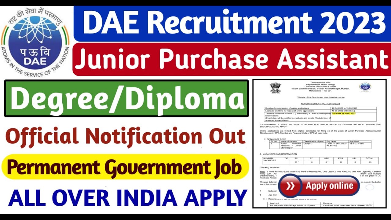 DAE Recruitment 2023 | Junior Purchase Assistant 2023 |Diploma/Degree ...