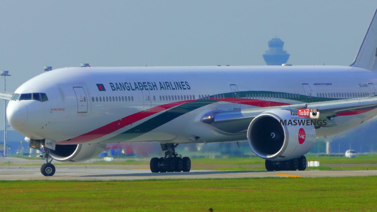 4K ATC Biman Bangladesh Airlines Boeing 777-3E9(ER) B777 S2-AHN Takeoff ...