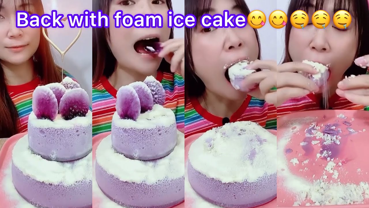 Eating ice🧊 FOAM ICE BIRTHDAY CAKE EATING🤤🤤😋😋 - YouTube
