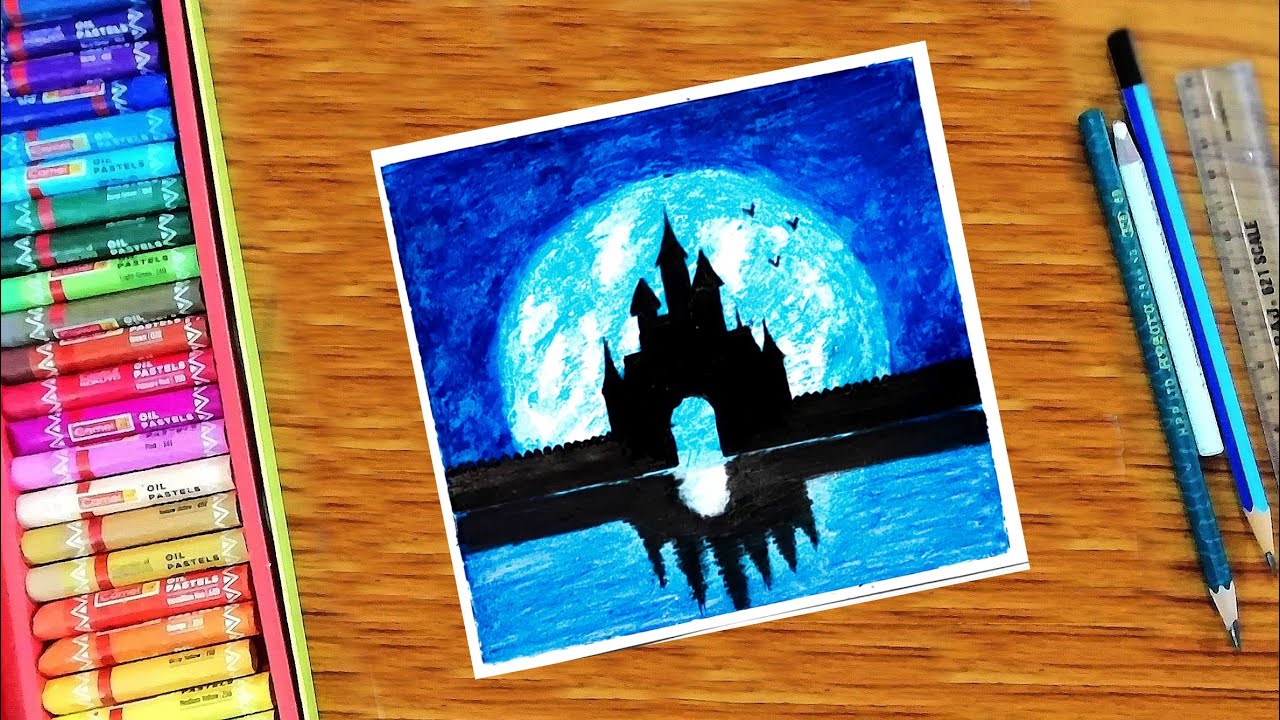 Dream Scenery Drawing in Dark Mode Using Oil Pastels Step by Step for ...