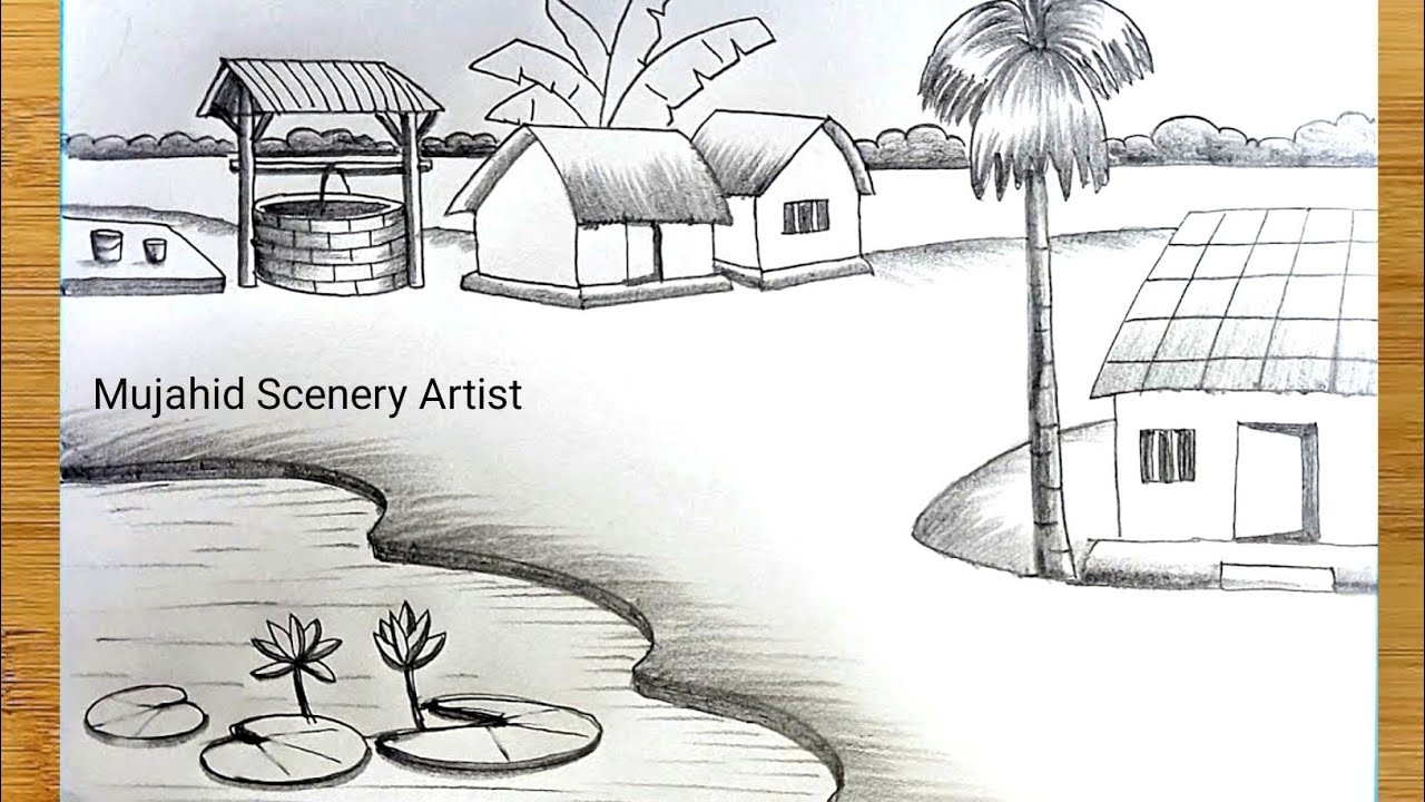 Village Scenery Drawing Tutorial | Drisso Drawing | Sketch with Mujahid ...