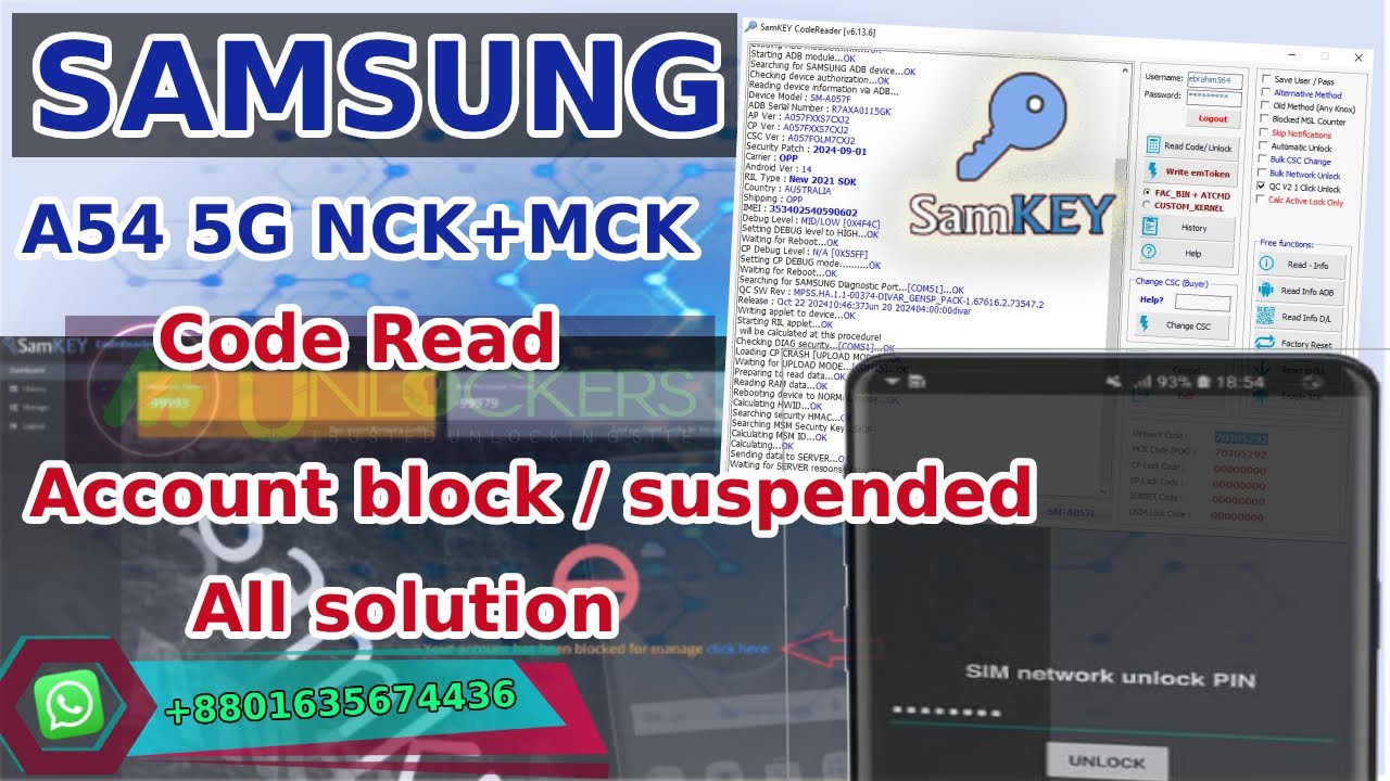 Unlock Samsung A54 5G Network |Samkey NCK+MCK Code Read |Account Block ...