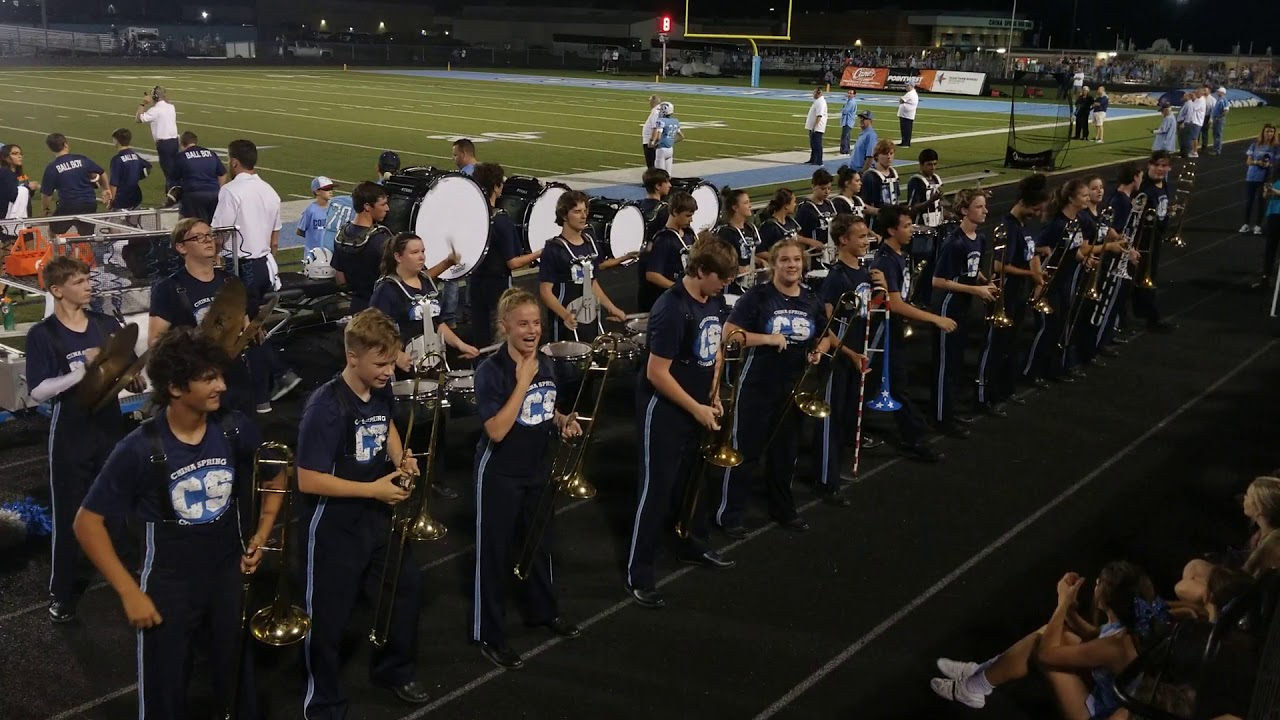 China Spring Cougar Band - Drumline and Trombones 9-28-2018 - YouTube