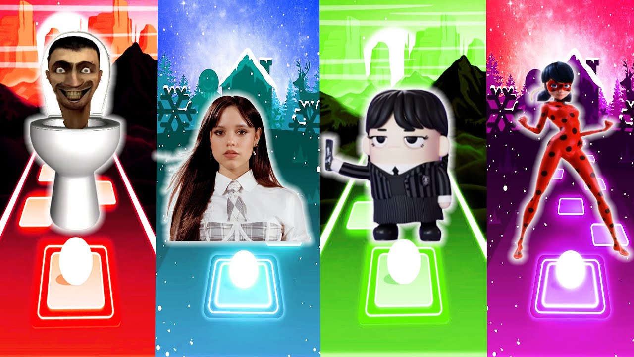 Skibidi Toilet vs Jenna Ortega vs Sigma Wednesday vs Lady Bug | Tiles Hop EDM Rush - YouTube