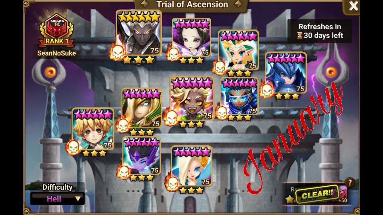TOA Hell January 2025 Stage 1-10 (30 Stars) - Summoners War - YouTube
