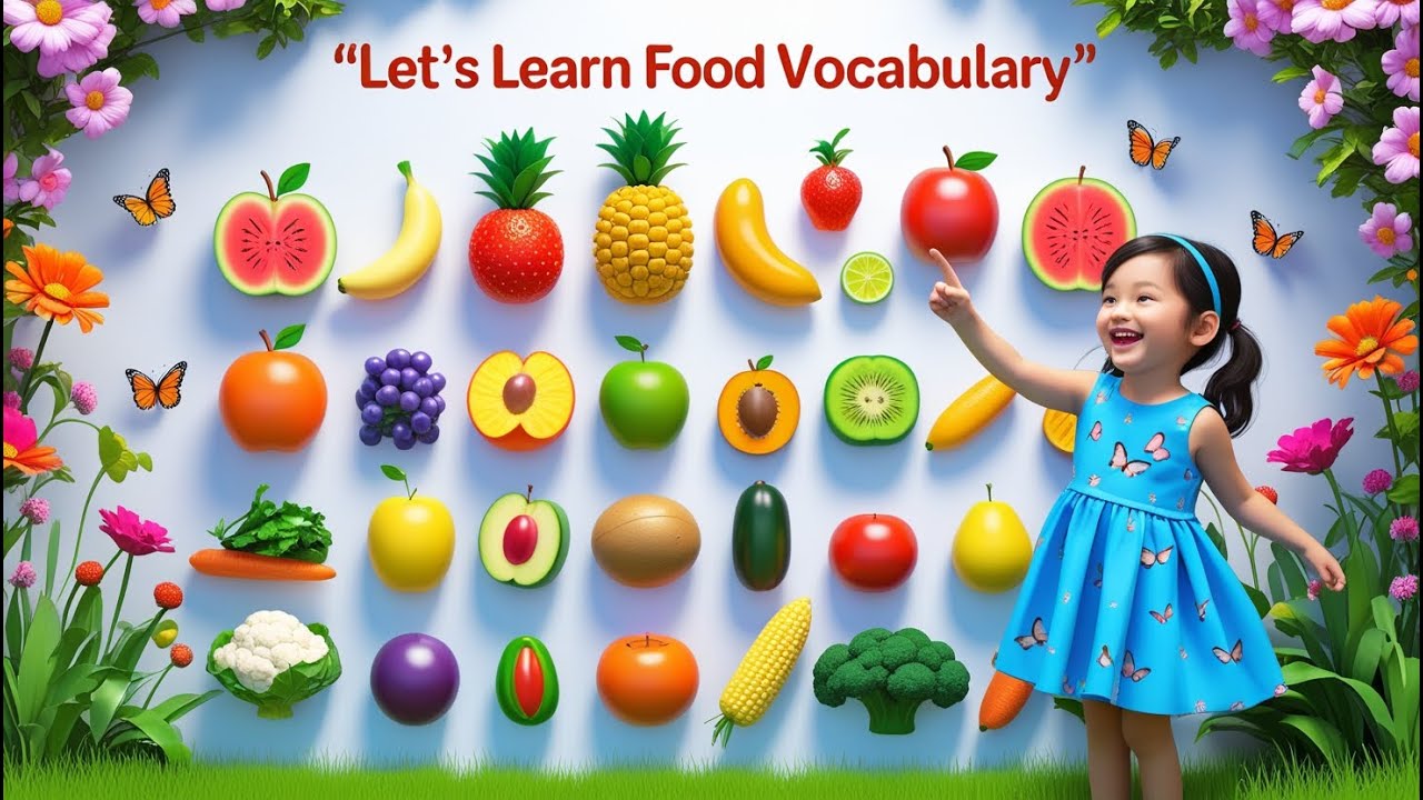 Lets Learn Food Vocabulary🍎🍌🍚🥛 | 30 Common Food Name🌈💛 | English Food ...