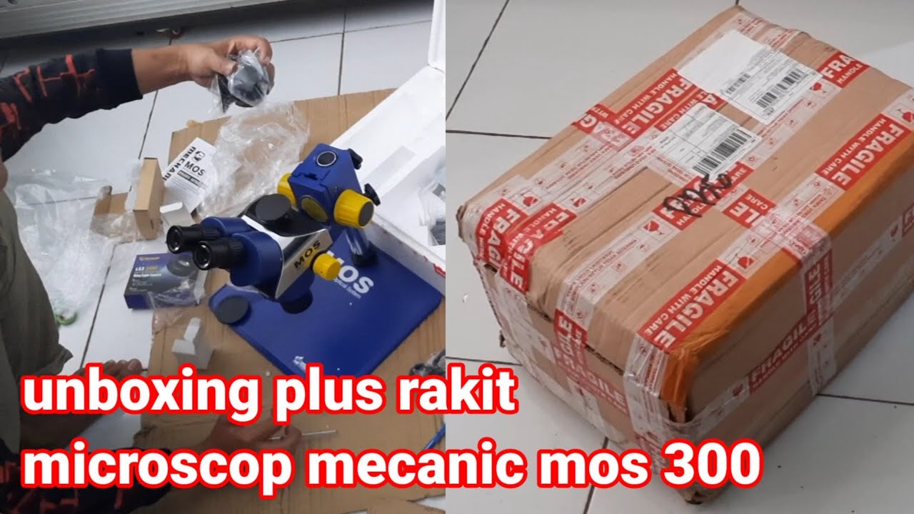 unboxing plus rakit microscop mecanic mos 300 - YouTube