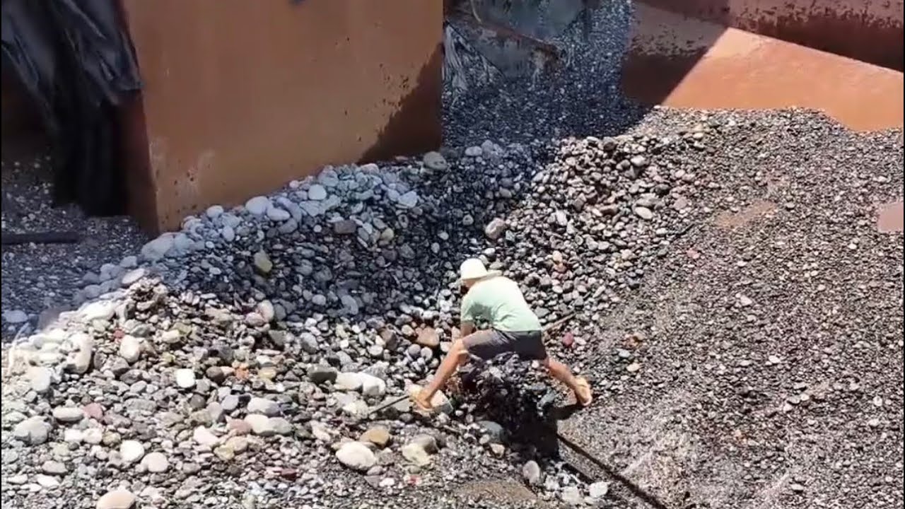 Barge unloading 2800 tons river rock - empty barge - relaxing video ...